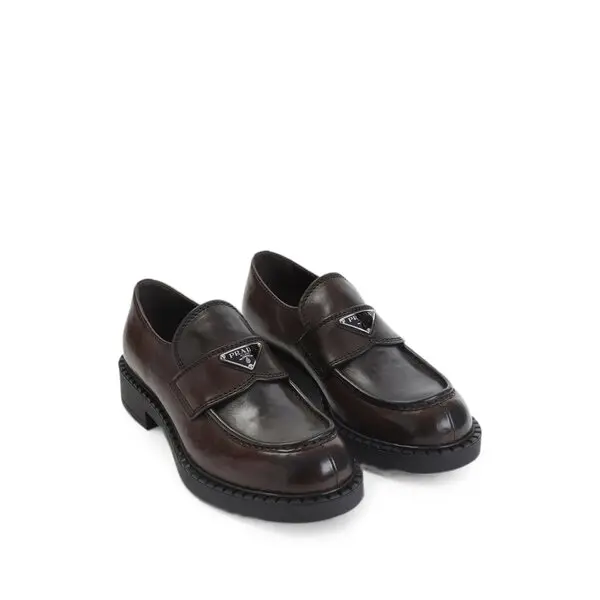 Prada Calf Leather Loafers With Logo Plaque - Brown
