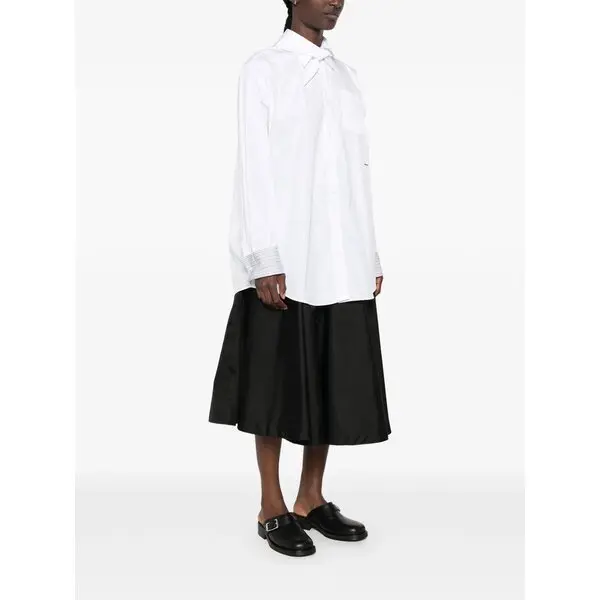 Prada Cotton Shirt With Scarf Detailing And Patched Pocket - White