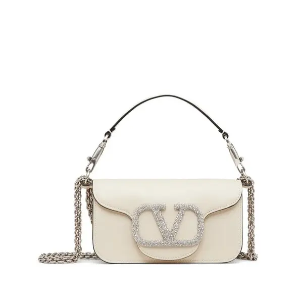 Valentino Garavani Locò Small Shoulder Bag With Swarovski® Crystals - Cream