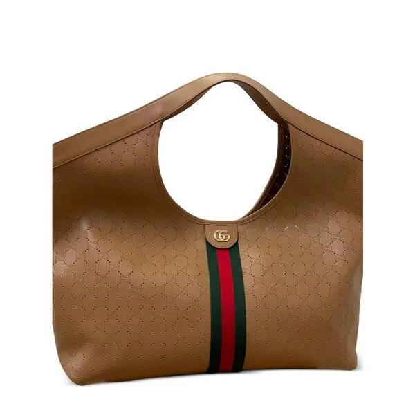 Gucci Calf Leather Perforated Gg Supreme Shoulder Bag - Cream