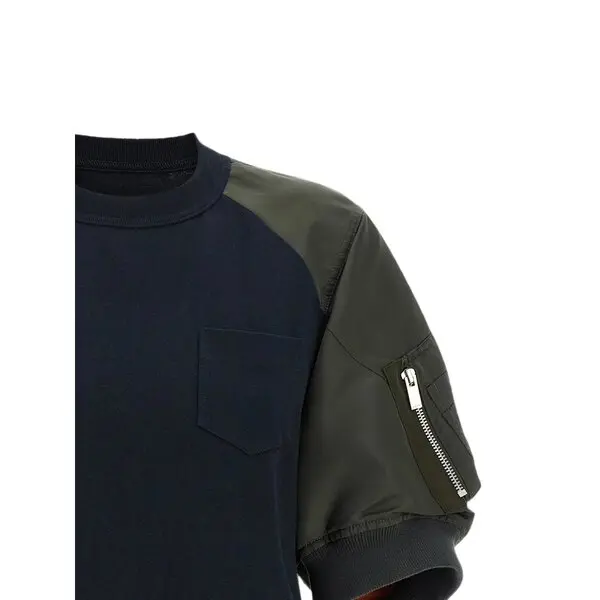 Sacai Paneled Crewneck T-shirt With Zip Pocket - Blue
