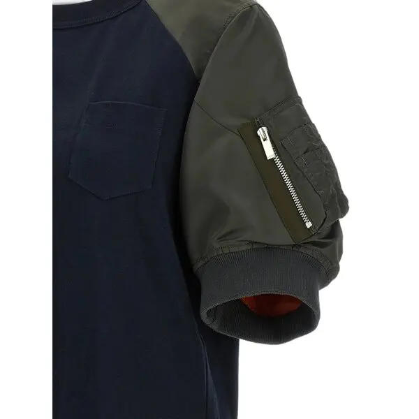 Sacai Paneled Crewneck T-shirt With Zip Pocket - Blue