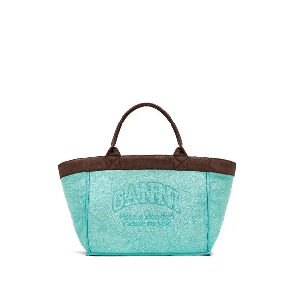 GANNI Terrycloth Tote Bag With Embroidered Logo - Brown