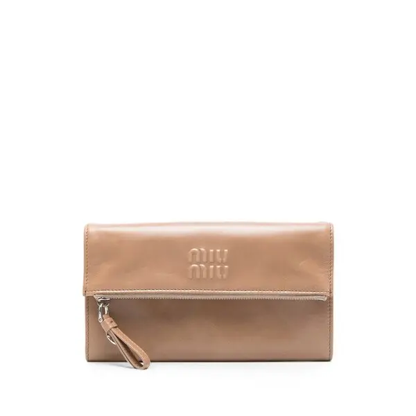 Miu Miu Embossed Logo Leather Satchel - Brown