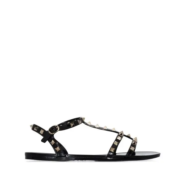 Valentino Garavani Rubber Studded Flat Sandals - Black