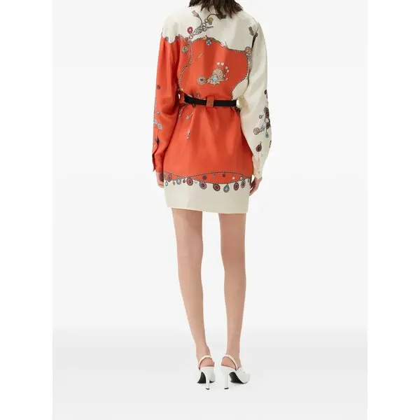 Versace Stolen Jewels' Print Silk Mini Shirt Dress - Orange