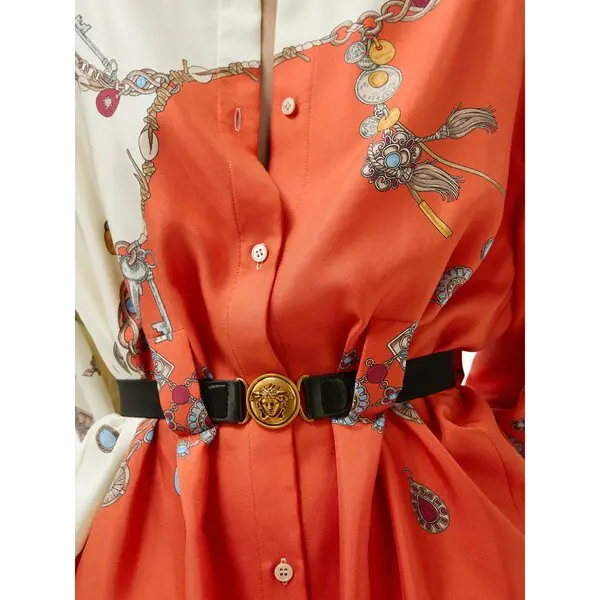Versace Stolen Jewels' Print Silk Mini Shirt Dress - Orange