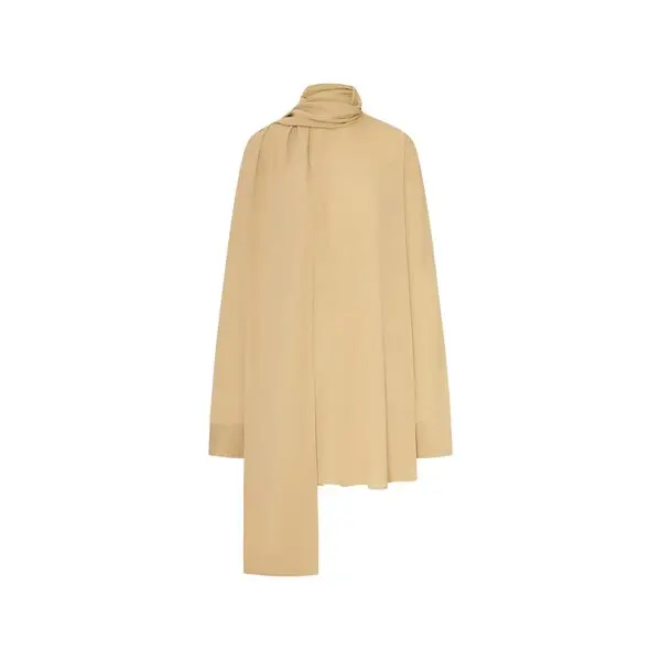 TOTEME Beige Crepe Long Sleeve Scarf Detail Blouse - Cream