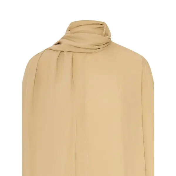 TOTEME Beige Crepe Long Sleeve Scarf Detail Blouse - Cream