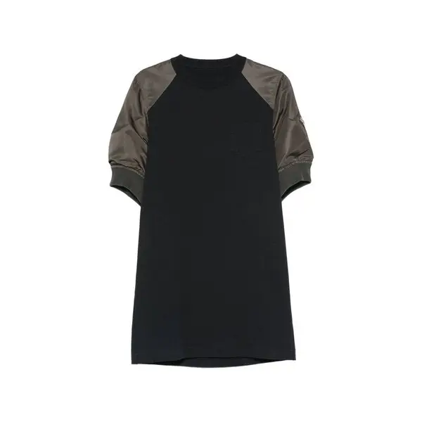 Sacai Paneled Day Dress With Puff Sleeves - Black