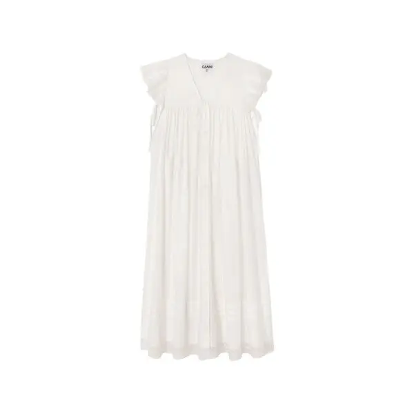 GANNI Cotton Lace Trim Day Dress - White