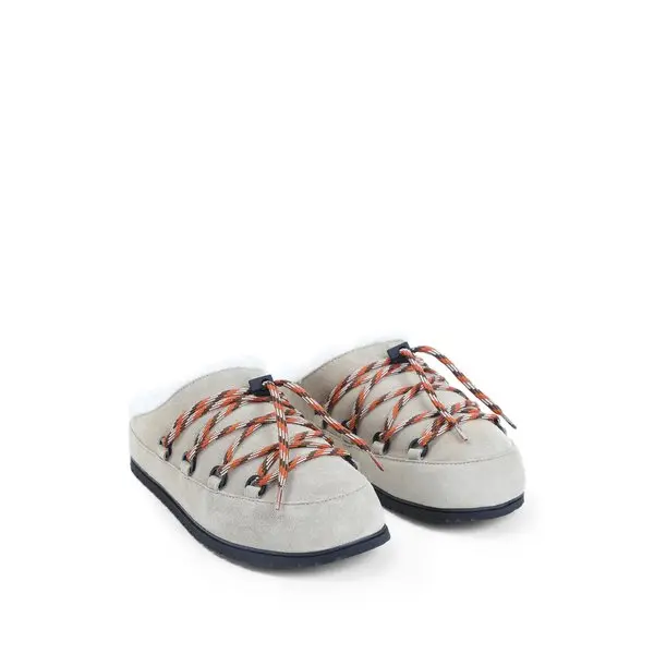 Prada Suede Slippers With Shearling Trim And Lace-up Detailing - Cream