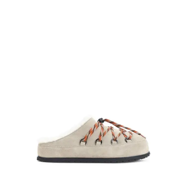 Prada Suede Slippers With Shearling Trim And Lace-up Detailing - Cream