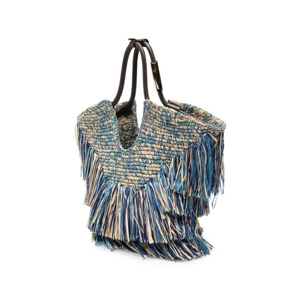 Zimmermann Woven Tote Bag With Tiered Fringe - Blue