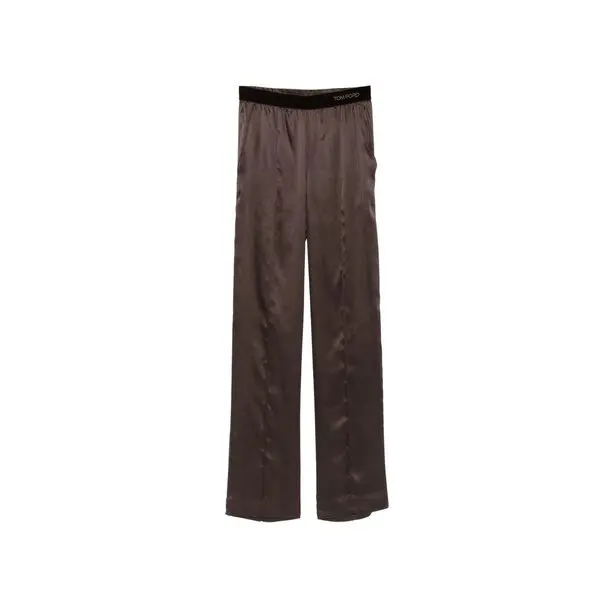 TOM FORD Silk Satin Logo Waistband Trousers - Brown