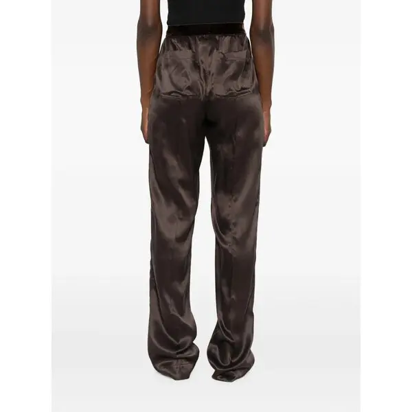 TOM FORD Silk Satin Logo Waistband Trousers - Brown