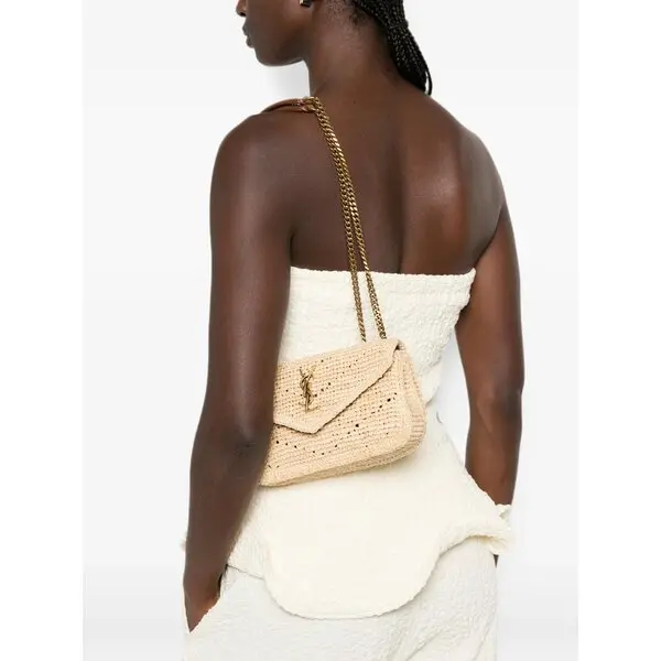 Saint Laurent Raffia Shoulder Bag - Cream