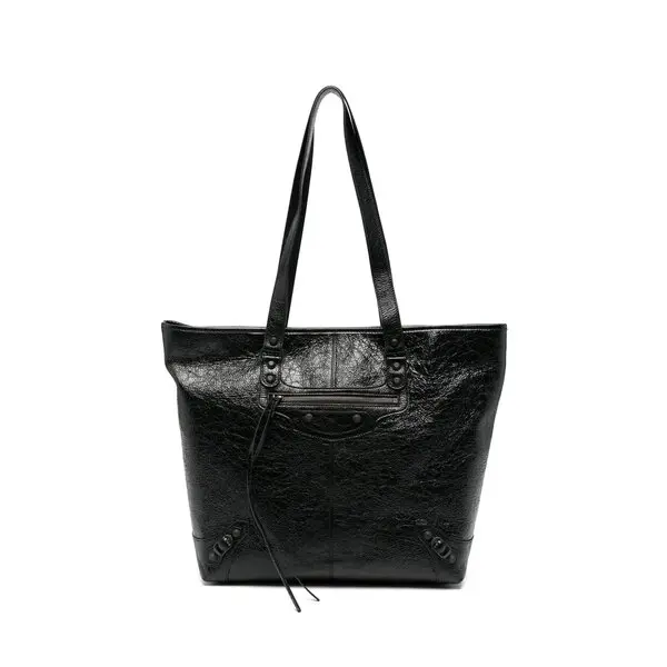 Balenciaga Crinkled Leather Tote Bag - Black