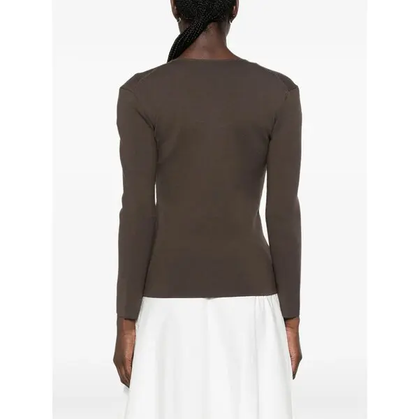 TOTEME Ribbed Knit V-neck Long Sleeve Jumper - Brown