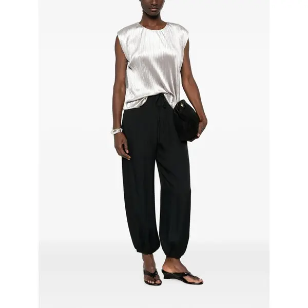 FORTE_FORTE Crepe Textured Drawstring Trousers - Black