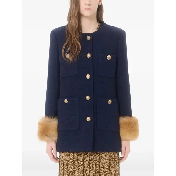 Valentino Garavani Textured Coat With Gold-tone Buttons - Blue