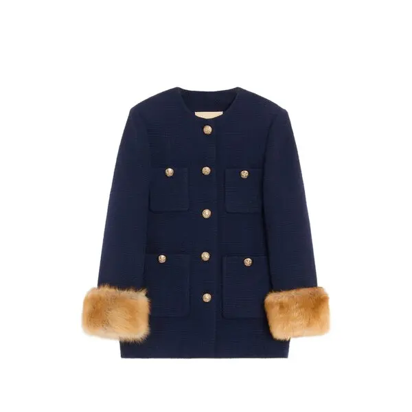 Valentino Garavani Textured Coat With Gold-tone Buttons - Blue