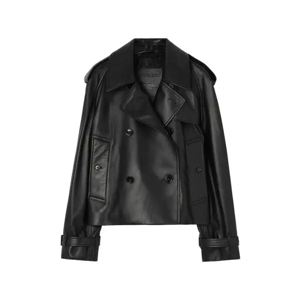 Burberry Mayfair Cropped Leather Trench Jacket - Black