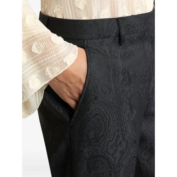 Etro Tailored Wool Jacquard Paisley Trousers - Black