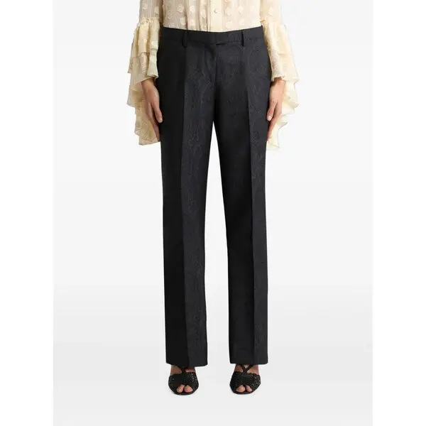 Etro Tailored Wool Jacquard Paisley Trousers - Black