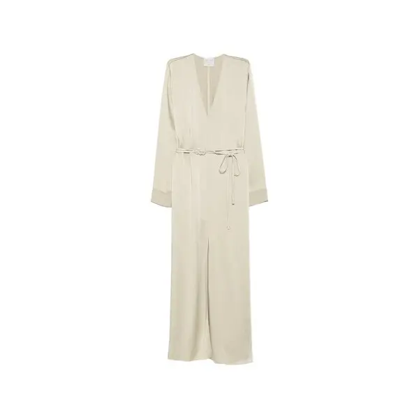 FORTE_FORTE Sage Satin V-neck Long Sleeve Belted Maxi Dress - Green