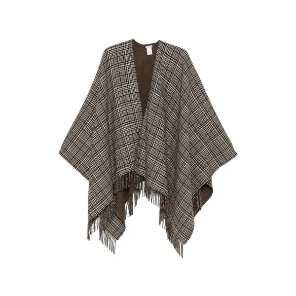 Brunello Cucinelli Check Pattern Cashmere Cape - Cream