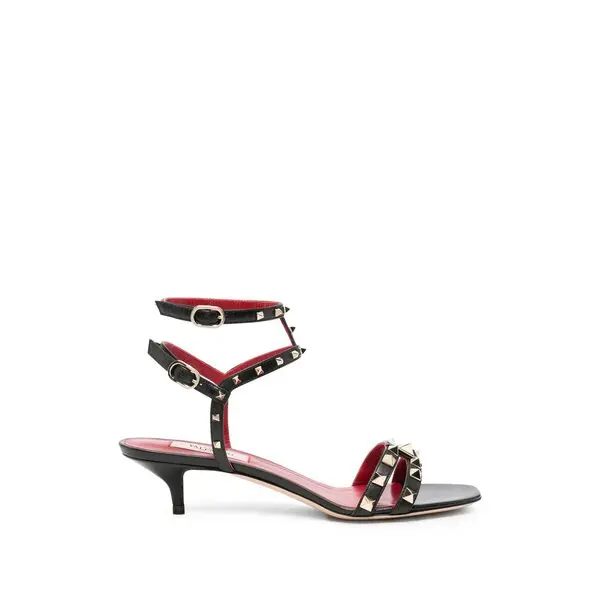 Valentino Garavani Leather Open Toe Kitten Heel Sandals - Black