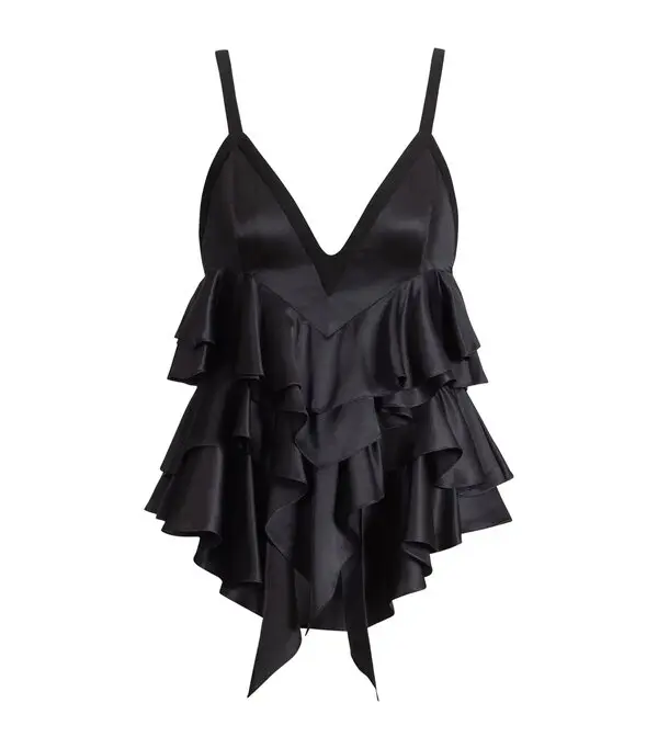 Balmain Silk Satin Ruffled Top