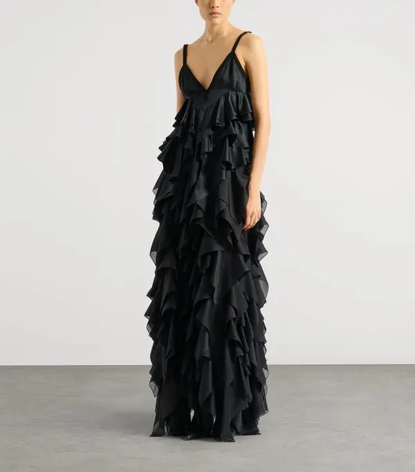 Balmain Silk Satin Ruffled Top