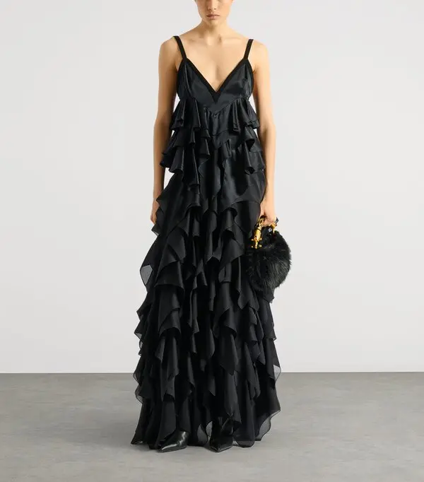 Balmain Silk Satin Ruffled Top