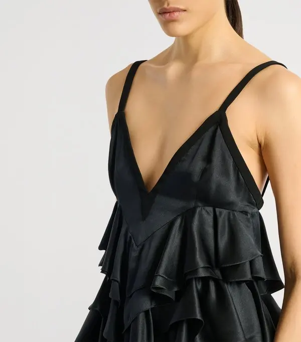 Balmain Silk Satin Ruffled Top