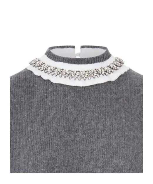 Prada Embellished Collar Short-sleeved Knitted Jumper - Slate Grey