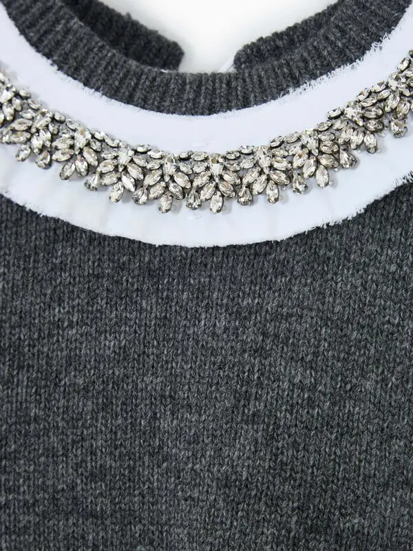 Prada Embellished Collar Short-sleeved Knitted Jumper - Slate Grey