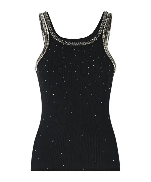 Pinko Bejewelled Ribbed Cotton Jersey Vest Top