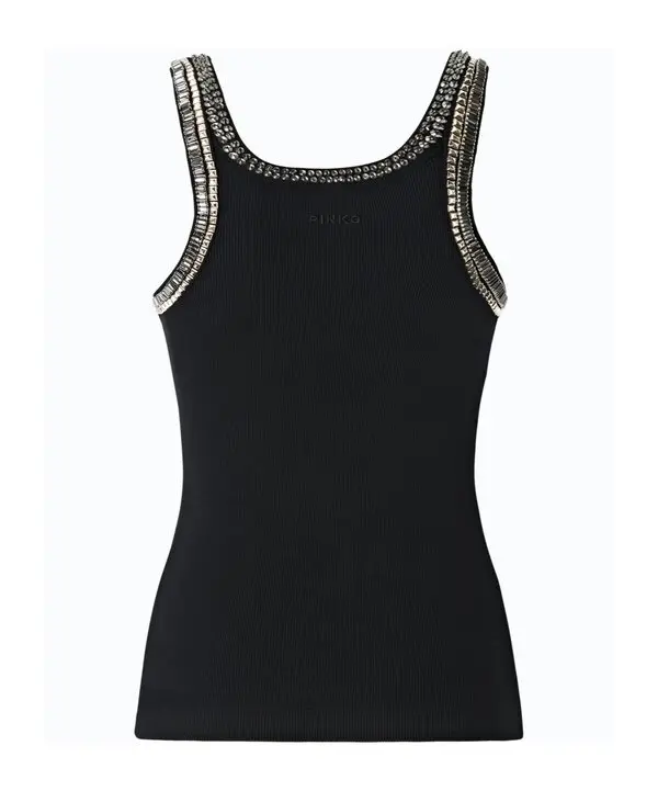Pinko Bejewelled Ribbed Cotton Jersey Vest Top