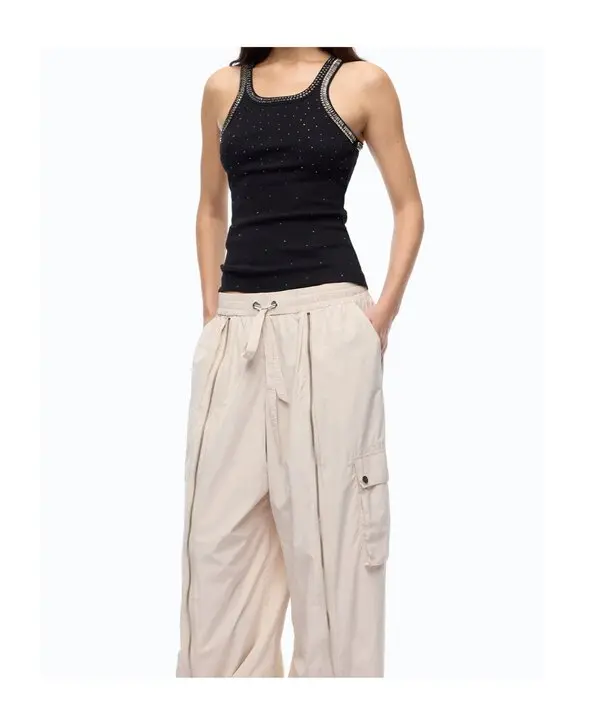 Pinko Bejewelled Ribbed Cotton Jersey Vest Top