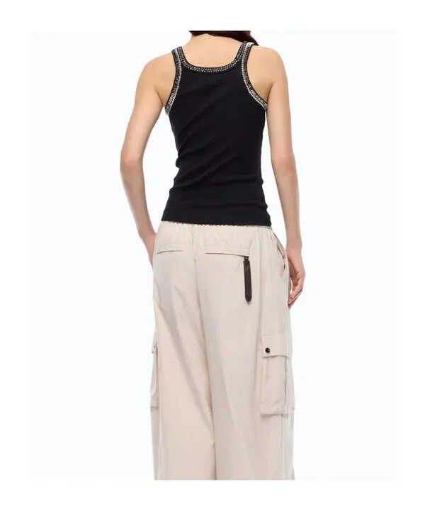Pinko Bejewelled Ribbed Cotton Jersey Vest Top