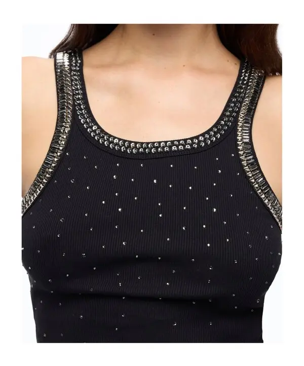 Pinko Bejewelled Ribbed Cotton Jersey Vest Top