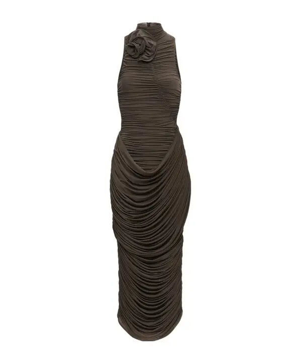 Magda Butrym Draped High Neck Midi Dress - Brown