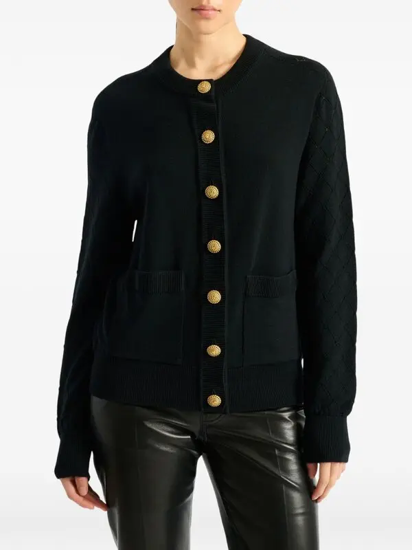 Balmain Wool Cardigan With Gold Metal Buttons - Multicolor