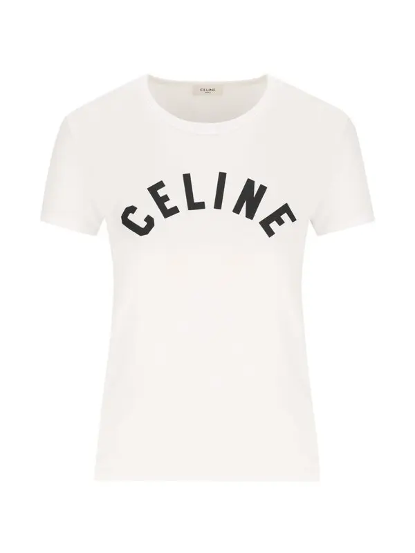 Celine Logo Cotton T-shirt - Multicolor