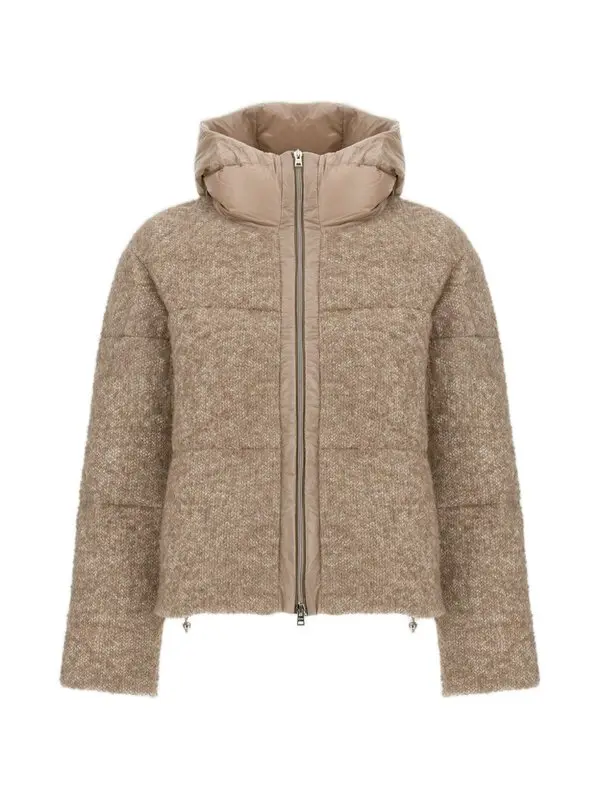 Herno Bouclé Short Down Jacket With Sequins And Drawstring Hood - Multicolor