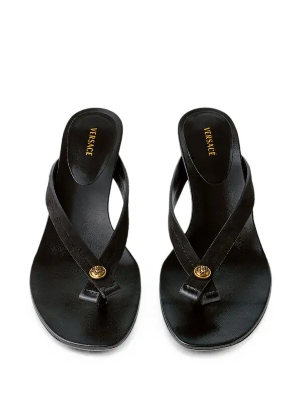 Versace Leather Thong Sandals With Medusa Plaque - Multicolor