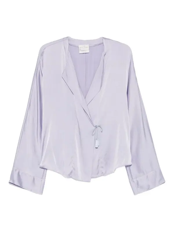 FORTE_FORTE Silk Satin V-neck Shirt With Tie Detail - Multicolor