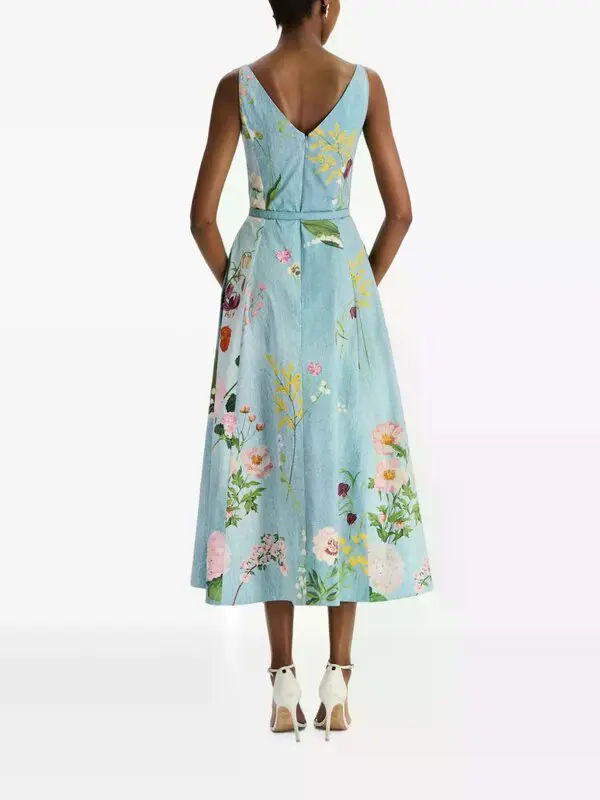 Oscar De La Renta Botanical-print Belted Midi Dress